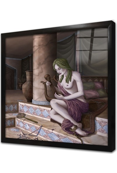 Tablosan Enstürman Çalan Kadın Çerçeveli Cam Tablo
