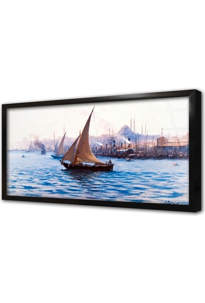 Tablosan Denizde Yelkenli Çerçeveli Cam Tablo