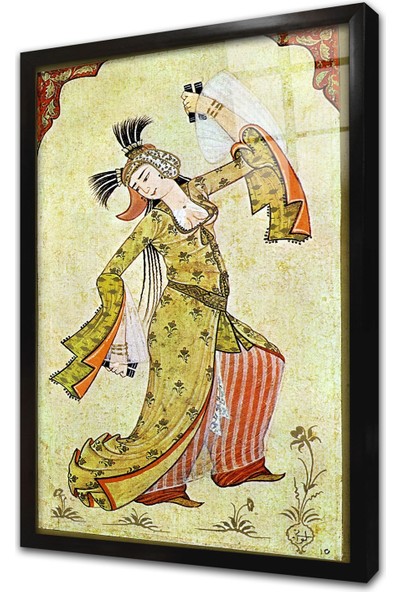 Tablosan Dans Eden Kadın Levni Minyatürü Çerçeveli Cam Tablo