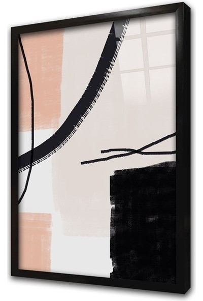 Tablosan Bej Siyah Soyut Iı Çerçeveli Cam Tablo