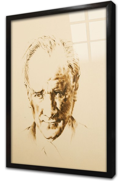 Tablosan Mustafa Kemal Atatürkün Eskitilmiş Çerçeveli Cam Tablo
