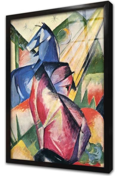 Tablosan Mavi Atlar Çerçeveli Cam Tablo