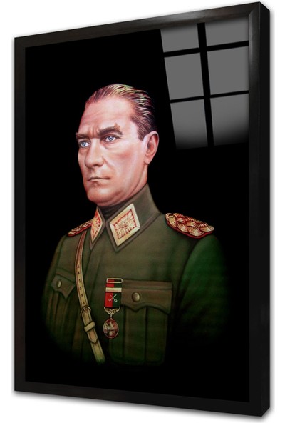 Tablosan Üniformalı Mustafa Kemal Atatürk Çerçeveli Cam Tablo