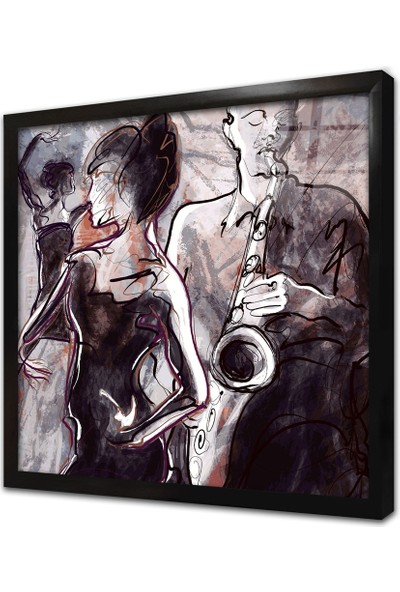 Tablosan Saksafoncu ve Kadın Çerçeveli Cam Tablo