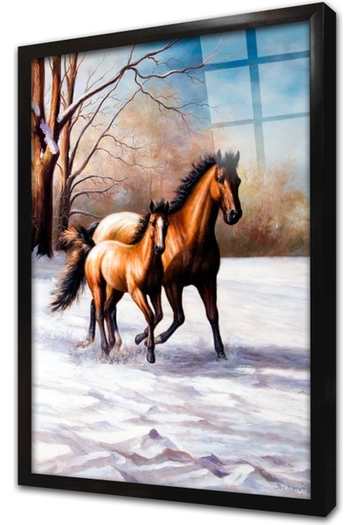 Tablosan Siyah Yeleli Ikili At Çerçeveli Cam Tablo Tablosan Siyah Yeleli Ikili At Çerçeveli Cam Tablo