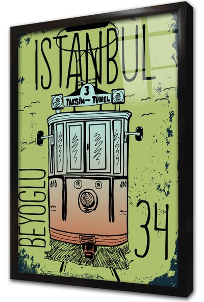 Tablosan Tramvay Çerçeveli Cam Tablo