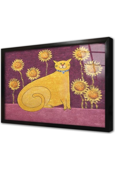 Tablosan Sarı Kedi Çerçeveli Cam Tablo