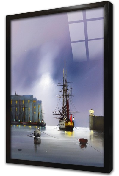 Tablosan Yelkenli Tekne Çerçeveli Cam Tablo