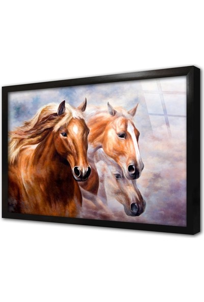 Tablosan Üçlü At Çerçeveli Cam Tablo