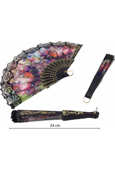Hasyılmaz Çiçek Desenli Dantelli Plastik Yelpaze