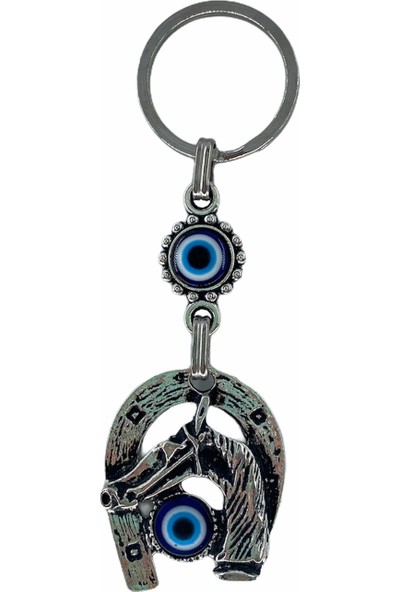 Mutlu Mikrop Nazar Boncuğu Detaylı At Nalı ve At Figürlü Gümüş Rengi Anahtarlık Mutlu Mikrop Nazar Boncuğu Detaylı At Nalı ve At Figürlü Gümüş Rengi Anahtarlık