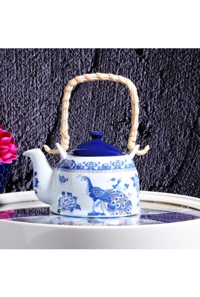 Morponi Hasır Saplı Porselen Bohem Demlik 900 ml