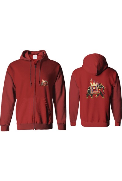 Insan Taşıyan Fil Fermuarlı Kapşonlu Sweatshirt BLL790