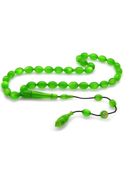 Tesbihane Sistemli Arpa Kesim Yeşil Beyaz Çubuk Sıkma Kehribar Tesbih