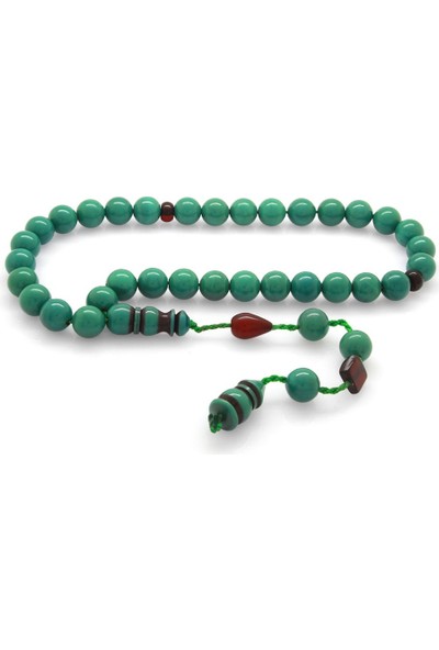 Tesbihane Sistemli Küre Kesim Turkuaz Çubuk Sıkma Kehribar Tesbih