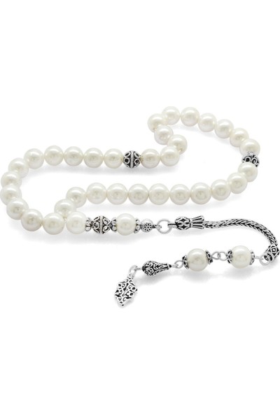 Tesbihane 925 Ayar Gümüş Püsküllü Küre Kesim Mayorka Inci Tesbih