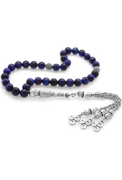 Tesbihane Kararmaz Metal Çift Başlı Kartal Püsküllü Küre Kesim Mavi Kaplangözü Doğaltaş Tesbih