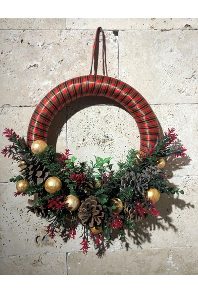 İamokstore Hasır Çelenk Yılbaşı Kapı Süsü Premium