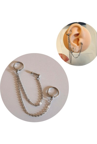 Bylin Cerrahi Çelik Silver Çift Zincirli Piercing