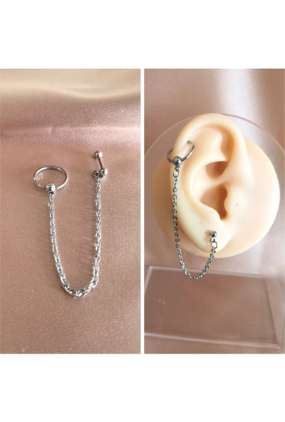Bylin Cerrahi Çelik Silver Zincirli Piercing