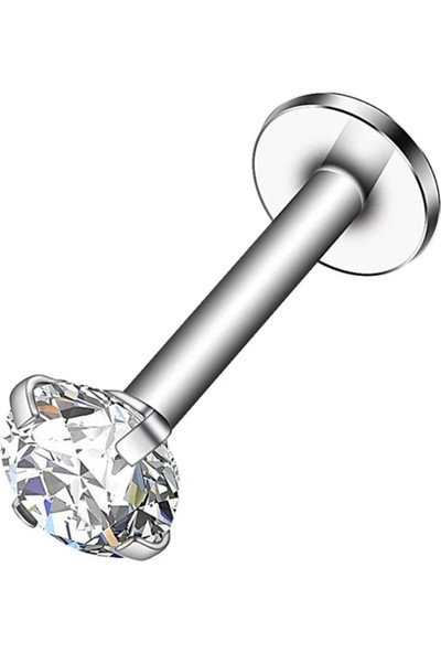 Bylin Cerrahi Çelik Silver Tek Taş Dudak Piercing 8 mm