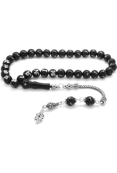 Tesbihane 925 Ayar Gümüş Püsküllü Canım Babam Yazılı Küre Kesim Rus Oltu Tesbih Tesbihane 925 Ayar Gümüş Püsküllü Canım Babam Yazılı Küre Kesim Rus Oltu Tesbih