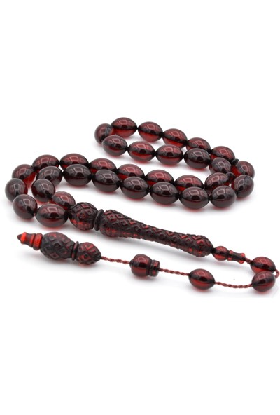 Murty99 Usta Işi Arpa Kesim Bordo Toz Pres Kehribar Tesbih Iri Boy 002