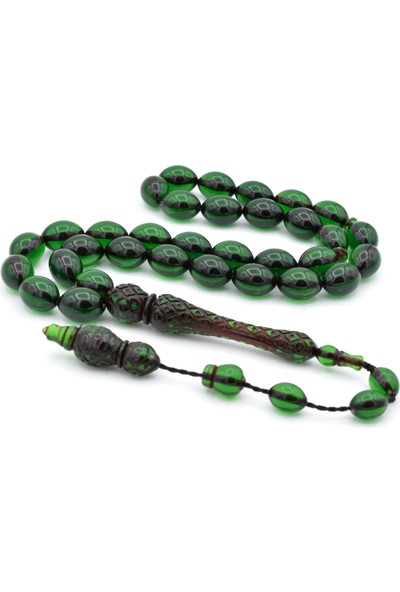 Murty99 Usta Işi Arpa Kesim Koyu Yeşil Toz Pres Kehribar Tesbih Iri Boy