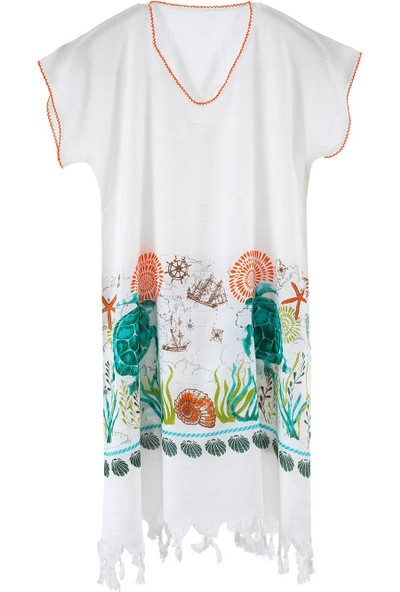 Homedius Bambu Plaj Elbisesi Mercan Desenli