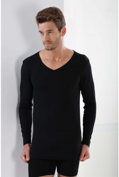 Arma Yıldız Erkek Siyah Ribana Uzun Kollu V Yaka Fanila 2li Set