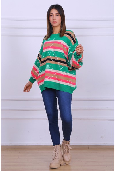 Gülseli Yan Çizgili Desenli Panço