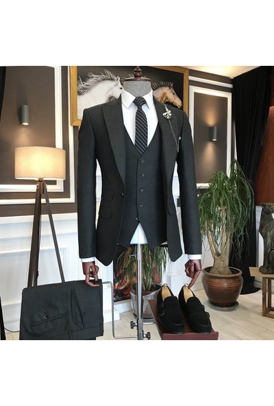 Terzi Adem Italyan Stil Slim Fit Ekoseli Ceket Yelek Pantolon Takım Elbise Antrasit T6656 Terzi Adem Italyan Stil Slim Fit Ekoseli Ceket Yelek Pantolon Takım Elbise Antrasit T6656