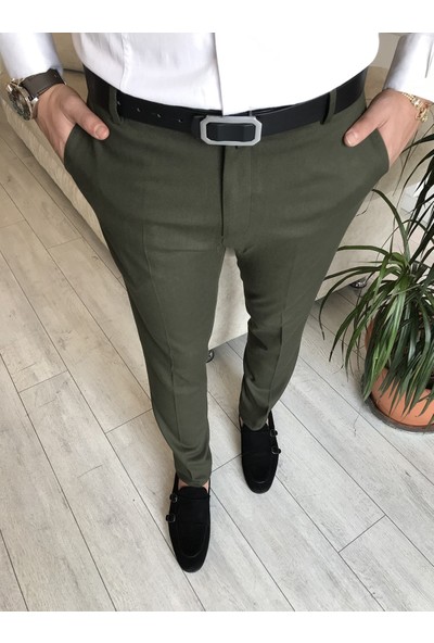 Italyan Stil Slim Fit Erkek Kumaş Pantolon Yeşil T6533