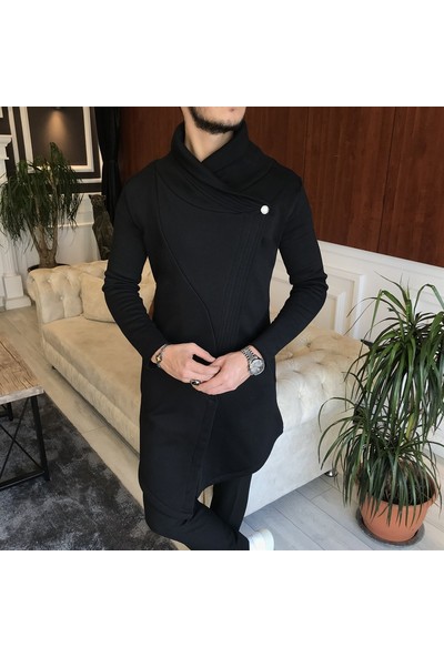 Italyan Stil Mevsimlik Metal Düğme Panço Siyah T6567 Italyan Stil Mevsimlik Metal Düğme Panço Siyah T6567