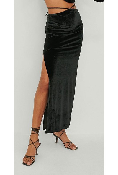 Gaha Kadife Uzun Siyah Etek