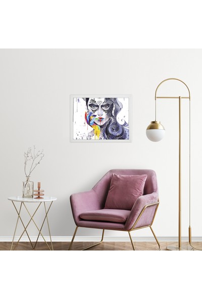 Kitap Şeyleri Beyaz Ikea Çerçeveli Renkli Kadın Tasarım Tablo