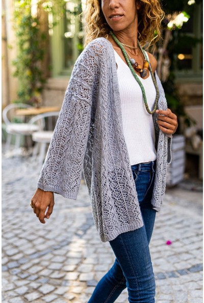 Güneş Kızı Kadın Gri Ajurlu Salaş Hırka GK-CCKAK3020