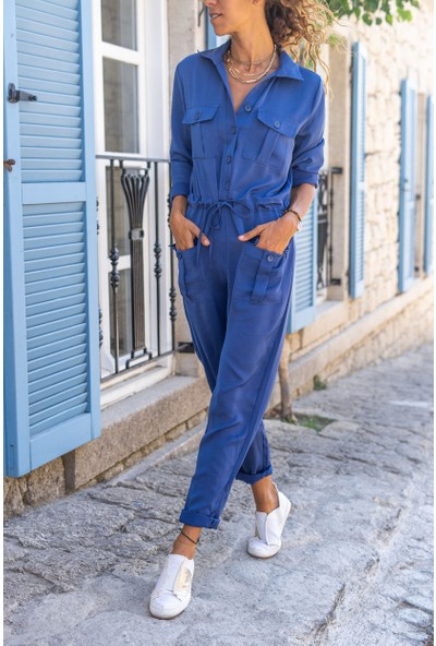 Güneş Kızı Kadın Indigo Airobin Cepli Kemerli Safari Tulum GK-BST3164