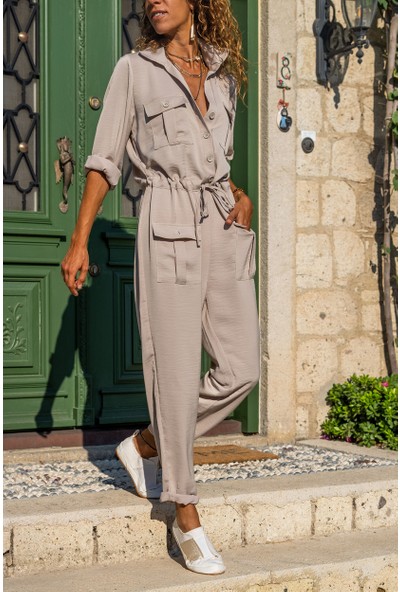 Güneş Kızı Kadın Taş Airobin Cepli Kemerli Safari Tulum GK-BST3164