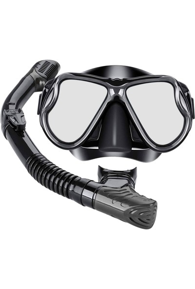 Kuru Dişli Anti-Sis Tüplü Dalış Şnorkel Speakfishing Dalış Maskesi Set Siyah