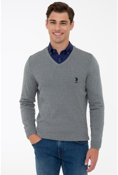 U.S. Polo Assn. Gri Triko Kazak Basic 50237007-VR086 U.S. Polo Assn. Gri Triko Kazak Basic 50237007-VR086