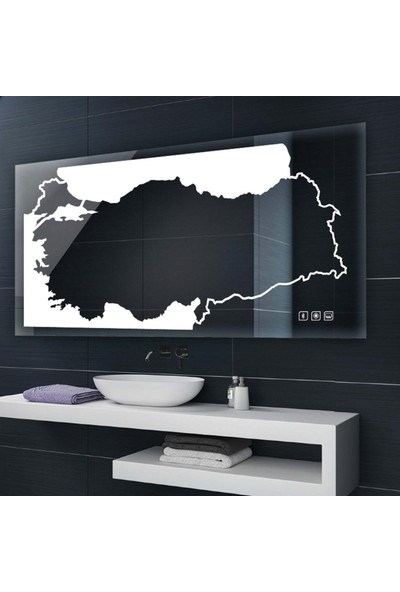Global Led Mirror 70 x 120 cm Türkiye Haritalı Dokunmatik Tuşlu Ledli Banyo Aynası Global Led Mirror 70 x 120 cm Türkiye Haritalı Dokunmatik Tuşlu Ledli Banyo Aynası