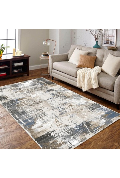 Gri Ekru Eskitme 3D Dijital Baskılı Halı Örtüsü