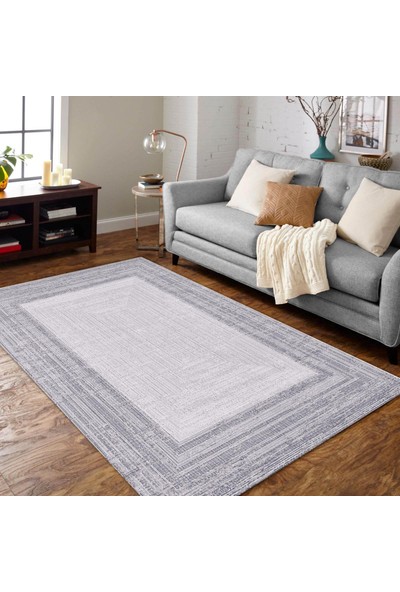 Gri Bordürlü 3D Desenli Dijital Baskılı Lastikli Halı Örtüsü Gri Bordürlü 3D Desenli Dijital Baskılı Lastikli Halı Örtüsü