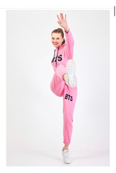 Kolayon Bts Baskılı Uzun Kollu Eşofman Takımı - Pembe