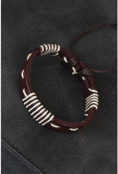 Moco Beyaz Ipli Kahverengi Deri Erkek Bileklik Moco Beyaz Ipli Kahverengi Deri Erkek Bileklik