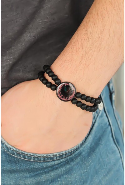 Moco Osmanlı Armalı Bordo Renk Metal Aksesuarlı Siyah Oniks Doğal Taş Erkek Bileklik Moco Osmanlı Armalı Bordo Renk Metal Aksesuarlı Siyah Oniks Doğal Taş Erkek Bileklik