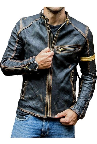 Chance Petcastle Erkek Günlük Deri Ceket - Siyah M Beden (Yurt Dışından)