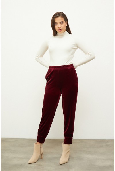 Gusto Kadife Jogger Pantolon - Bordo