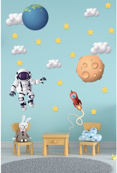 Kt Grup Astronot, Dünya, Göktaşı, Bulutlar ve Yıldızlar Çocuk Odası Duvar Sticker Kt Grup Astronot, Dünya, Göktaşı, Bulutlar ve Yıldızlar Çocuk Odası Duvar Sticker